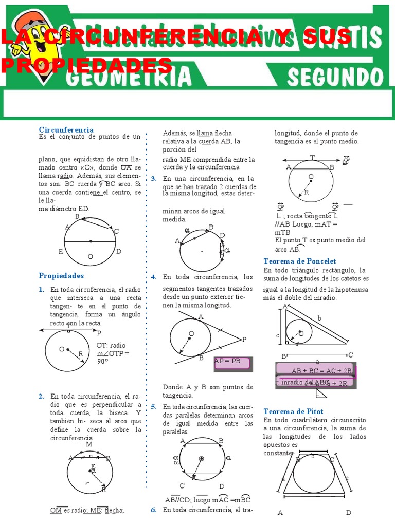 La Circunferencia y Sus Propiedades para Segundo Grado de Secundaria | PDF | Geometría ...