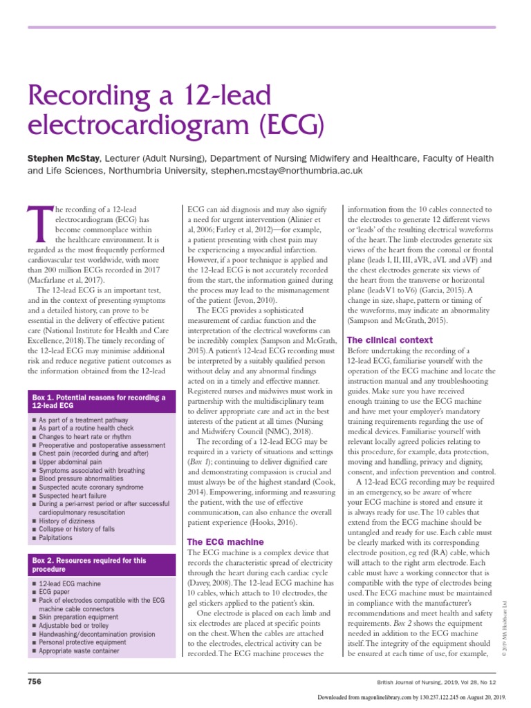 Recording A 12-Lead Electrocardiogram (ECG) | PDF | Electrocardiography ...