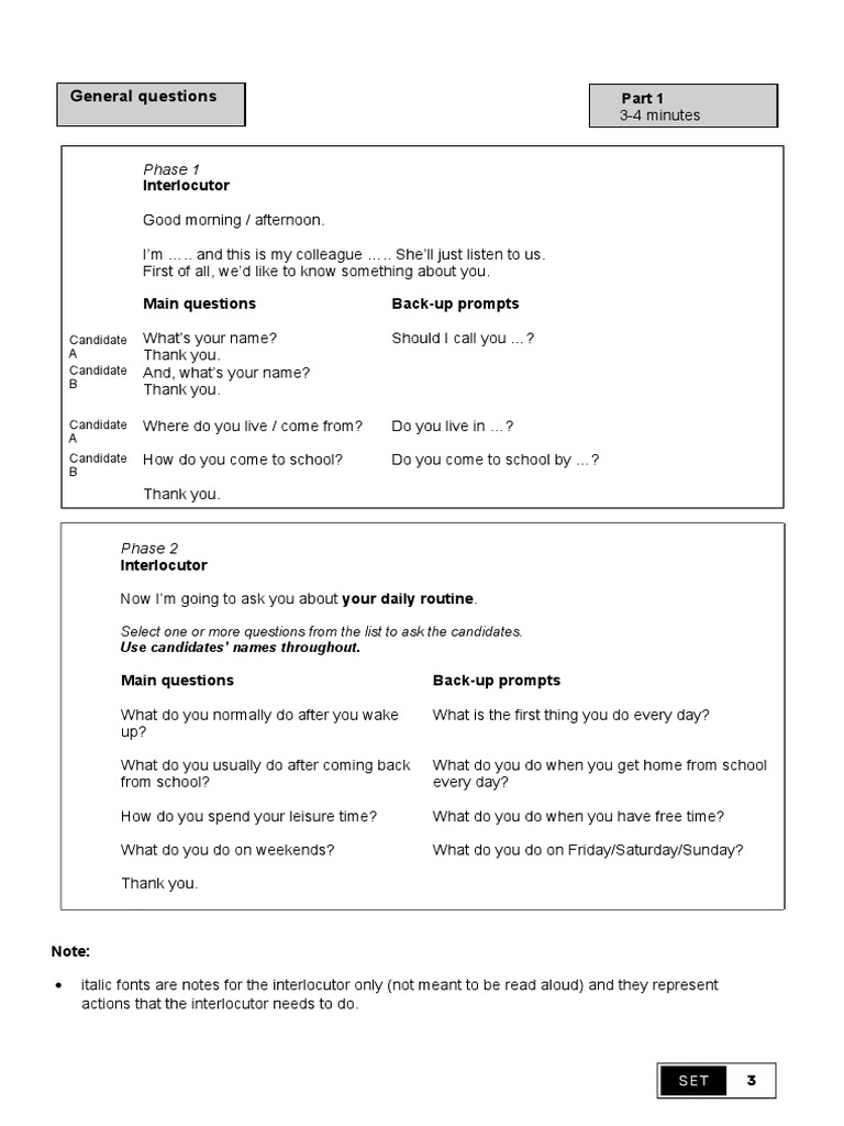 SPEAKING MYE SET 3 TEACHER'S BOOKLET (Form 4 2022) | PDF