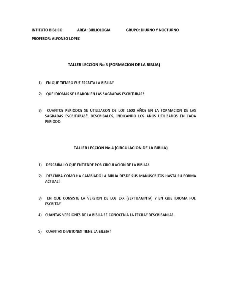 Taller de Formacion de La Biblia (Bibliologia) | PDF Taller de Formacion de La Biblia (Bibliologia) | PDF