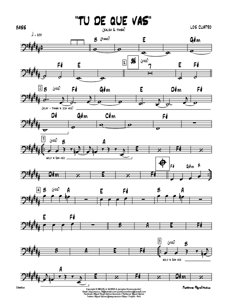 Los Cuatro - Tu de Que Vas - Bass | PDF