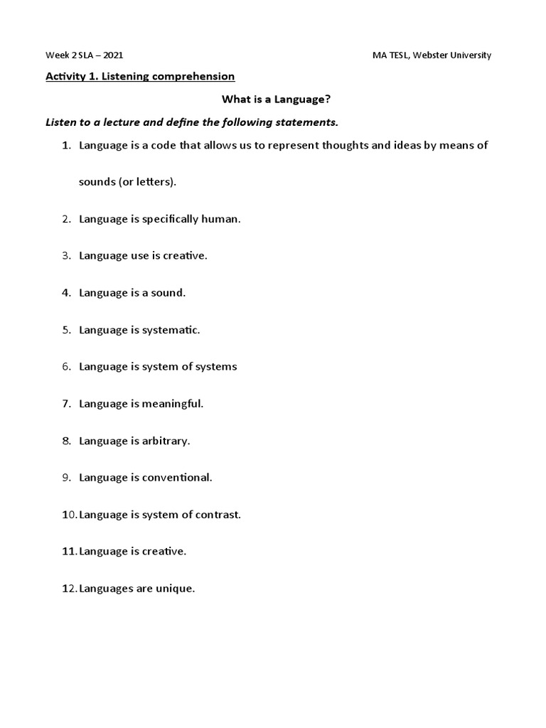 Listen To A Lecture and Define The Following Statements.: Activity 1 ...