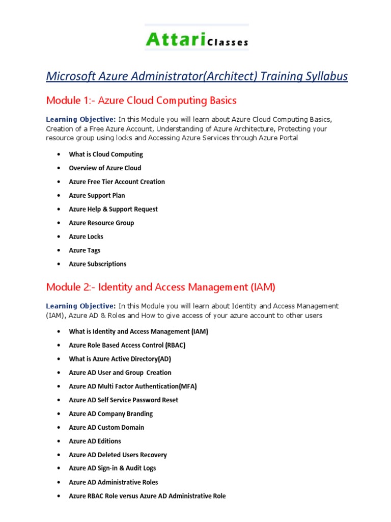 Microsoft Azure Administrator (Architect) Training Syllabus: Module 1:-Azure Cloud Computing ...