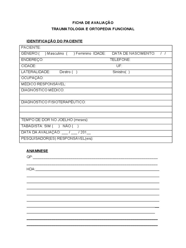 Ficha de Avaliação em Fisioterapia Ortopédica | PDF | Dor | Joelho