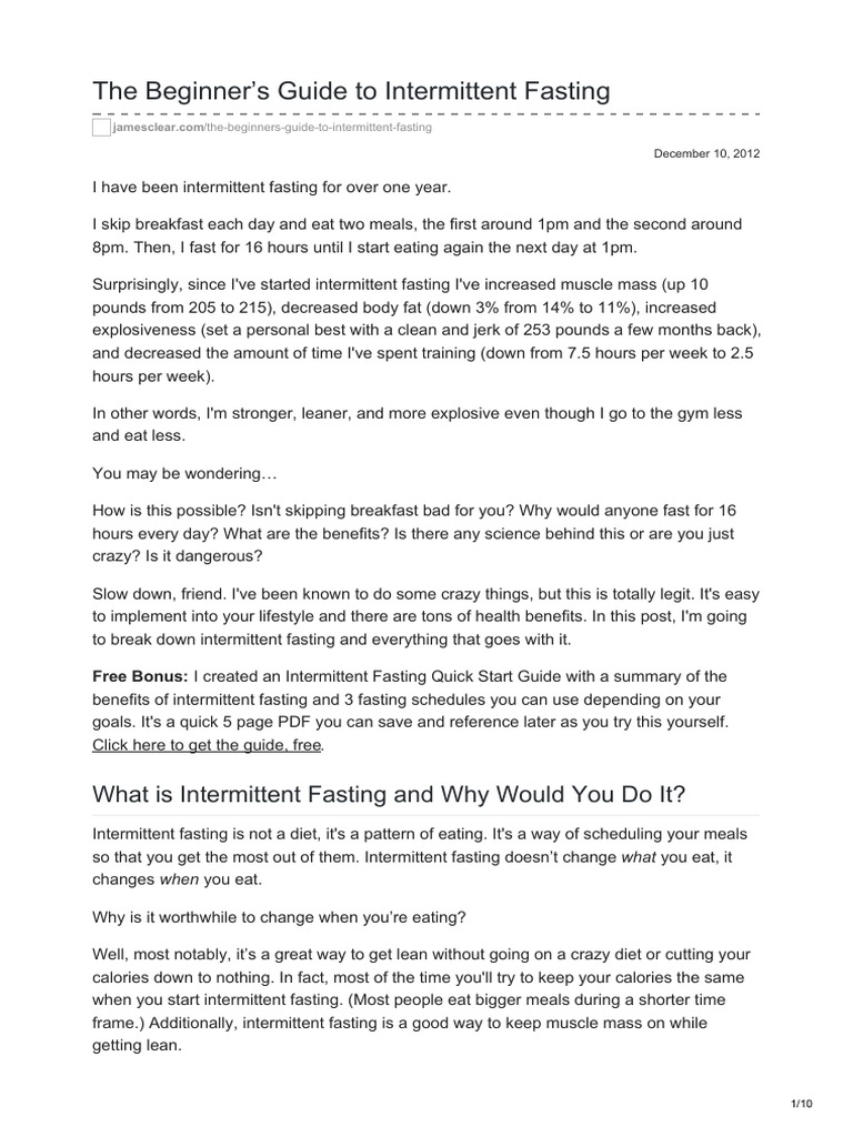 The Beginners Guide to Intermittent Fasting | PDF | Intermittent ...