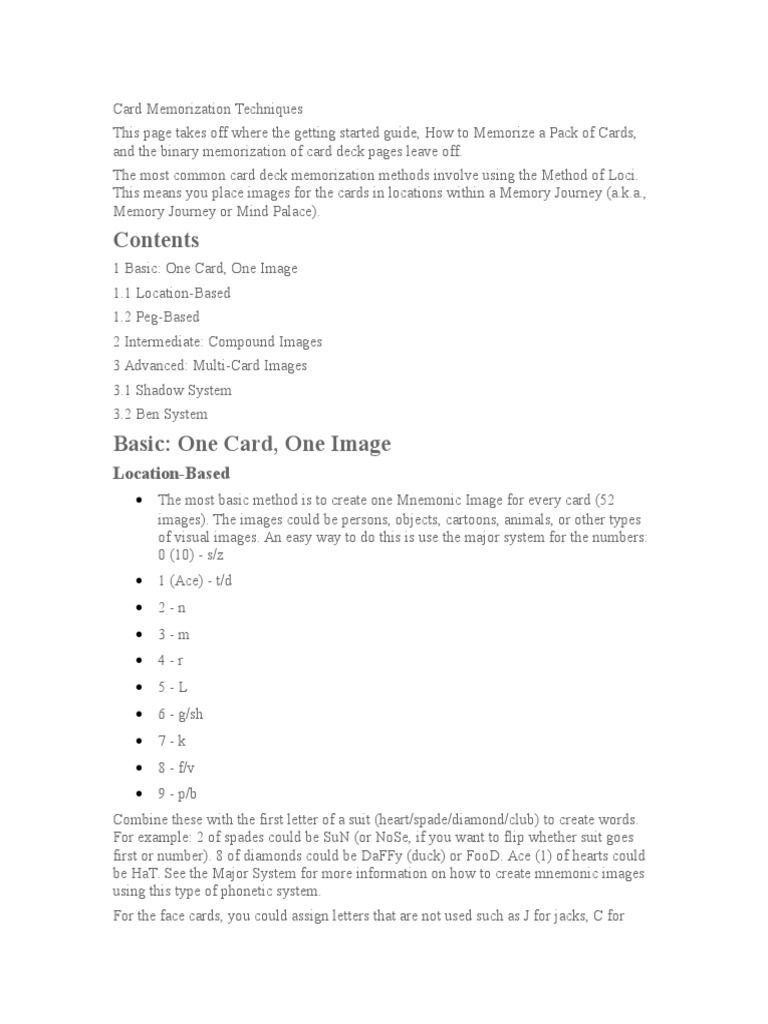 Techniques To Memorize A Deck PDF Free | PDF | Cognition | Cognitive ...