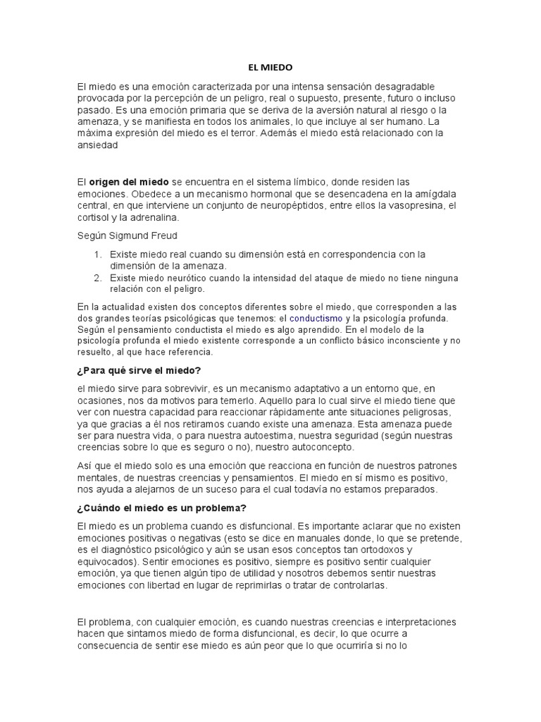 El Miedo | PDF | Temor | Las emociones