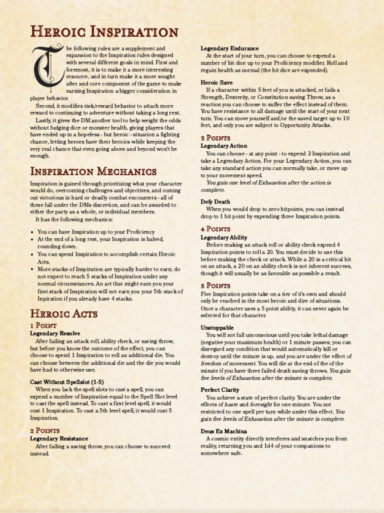 5e DM Tool - Heroic Inspiration - GM Binder | PDF | Gaming