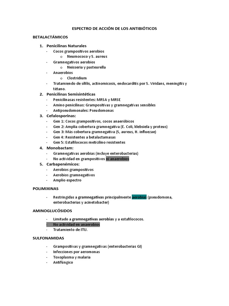 Espectro de Acción de Los Antibióticos | PDF | Bacterias Gram-negativo ...