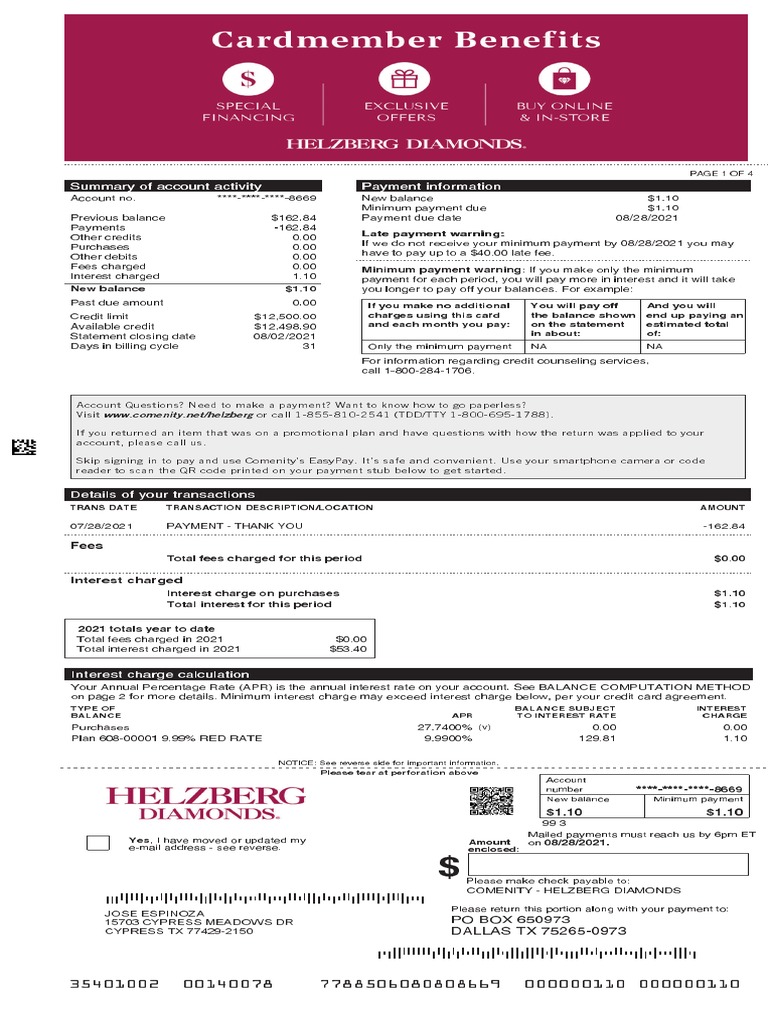 Payment Information Summary of Account Activity | PDF | Credit Card ...