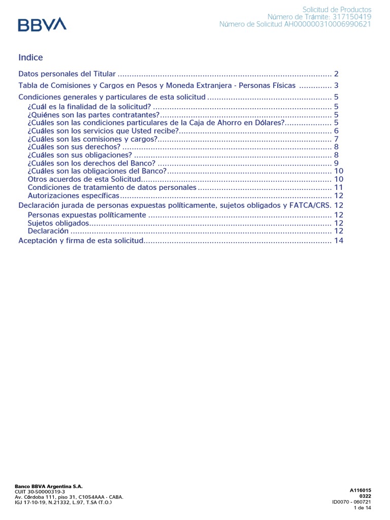 Solicitud de Productos BBVA | PDF | Bancos | Tarjeta de débito