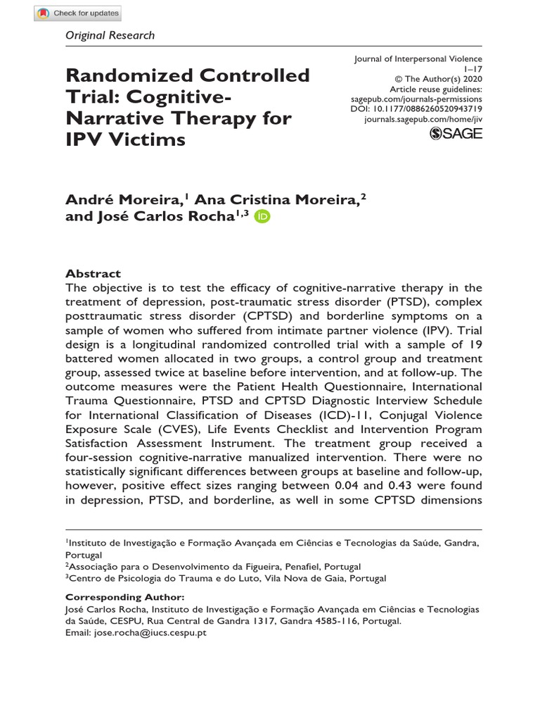 Randomized Controlled Trial - Cognitive-Narrative Therapy For IPV ... Randomized Controlled Trial - Cognitive-Narrative Therapy For IPV ...