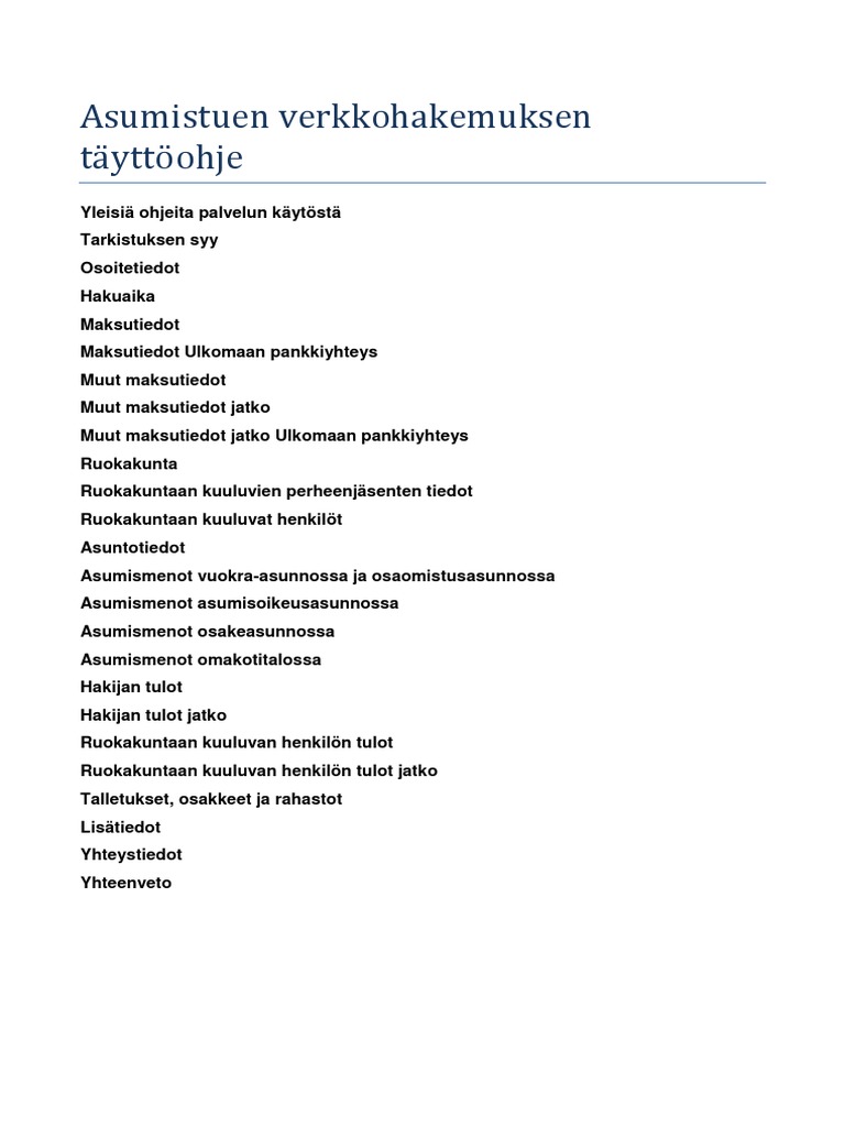 Tarkistus Hakemus Tayttoohje Sisallysluettelo | PDF