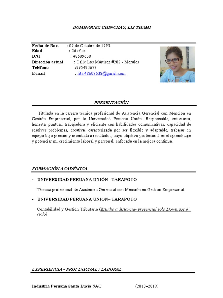 Cv. Liz Dominguez 2 | PDF | Perú | Business
