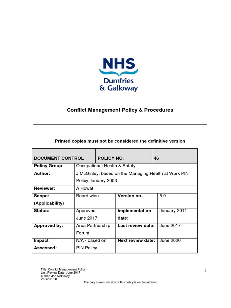 Conflict Management Policy and Procedures | PDF | Violence | Risk