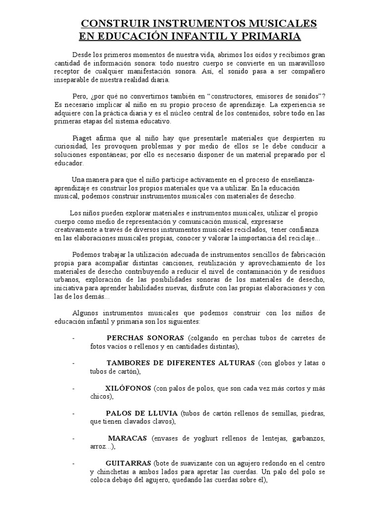 Instrumentos de Percusion | PDF | Aprendizaje | Educación de la primera ...