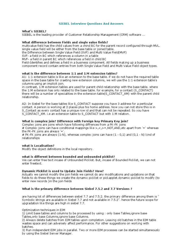 SIEBEL Interview Questions and Answers | PDF | Software Engineering | Areas Of Computer Science