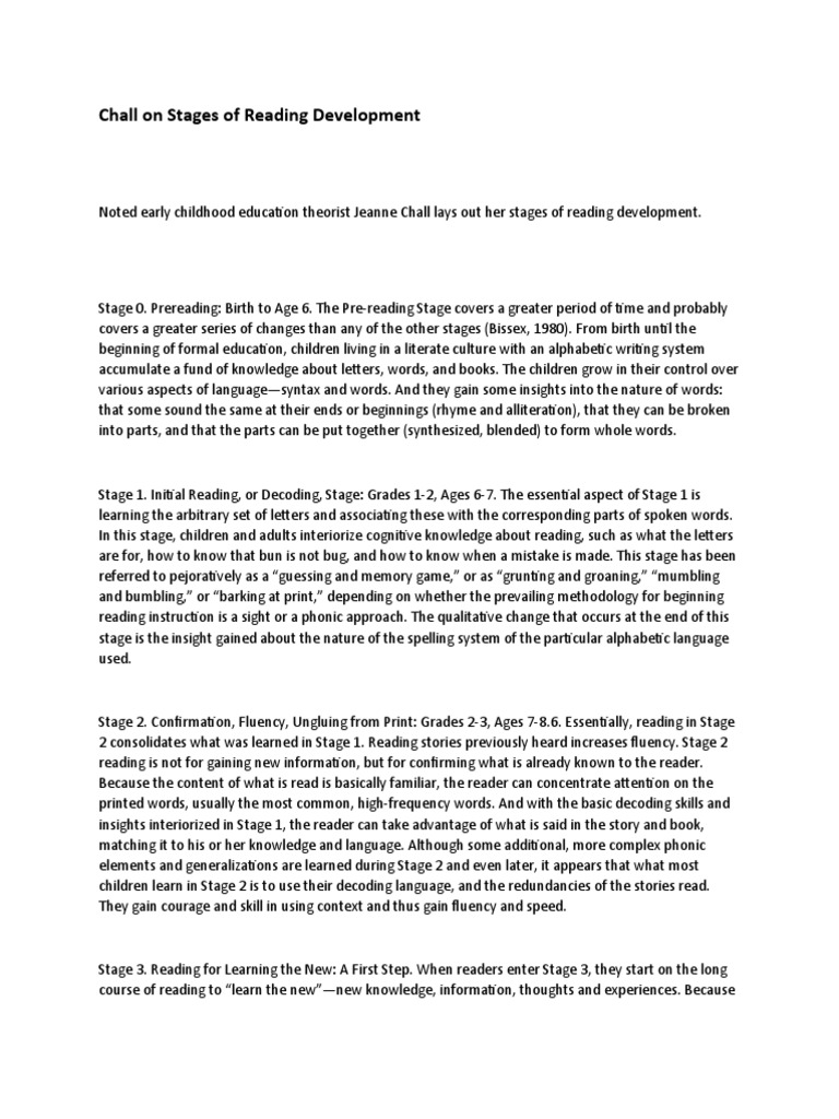 Chall On Stages of Reading Development | PDF | Reading Comprehension ...
