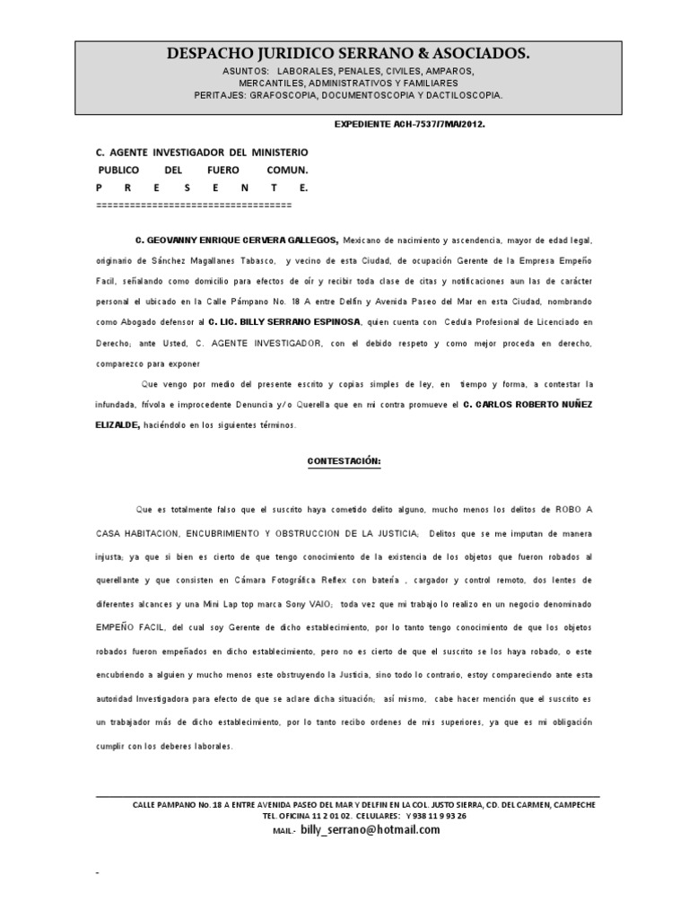Contestacion de Demanda Penal Angel Salvador | PDF | Queja | Justicia