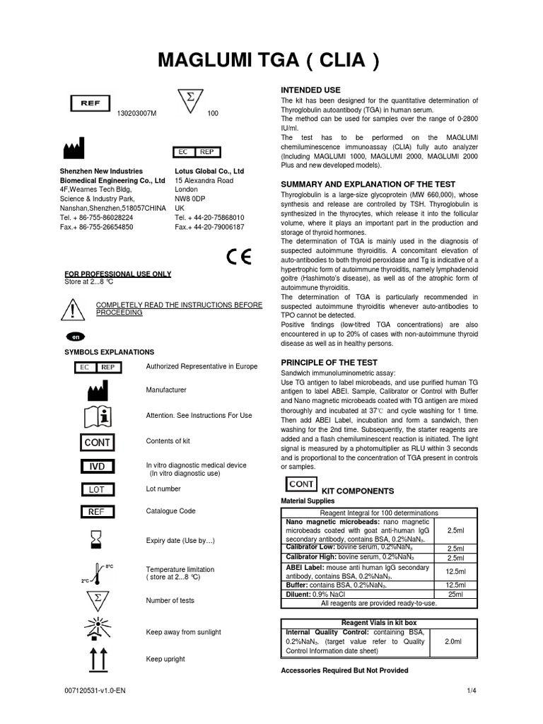 MAGLUMI TGA CLIA Test | PDF | Blood Plasma | Thyroid