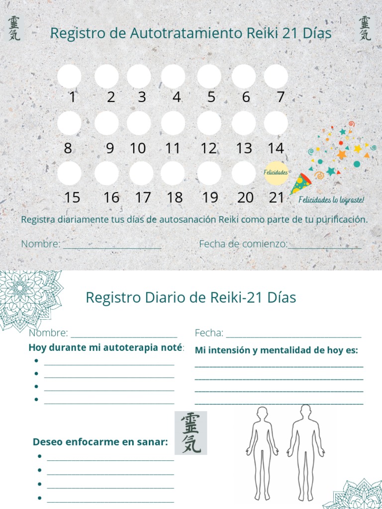 Registro de Autotratamiento Reiki 21 Días | Descargar gratis PDF | Reiki