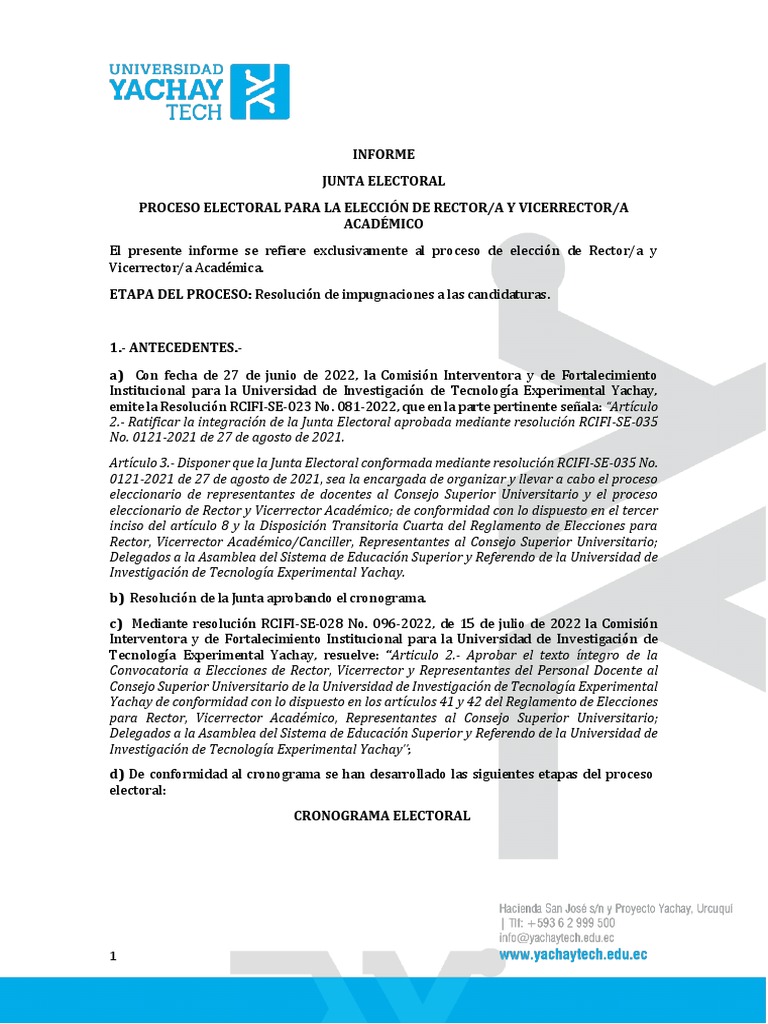 Informe - Proceso Electoral Rector y Vicerrector-Final-Final-Signed | PDF | Educación más alta ...