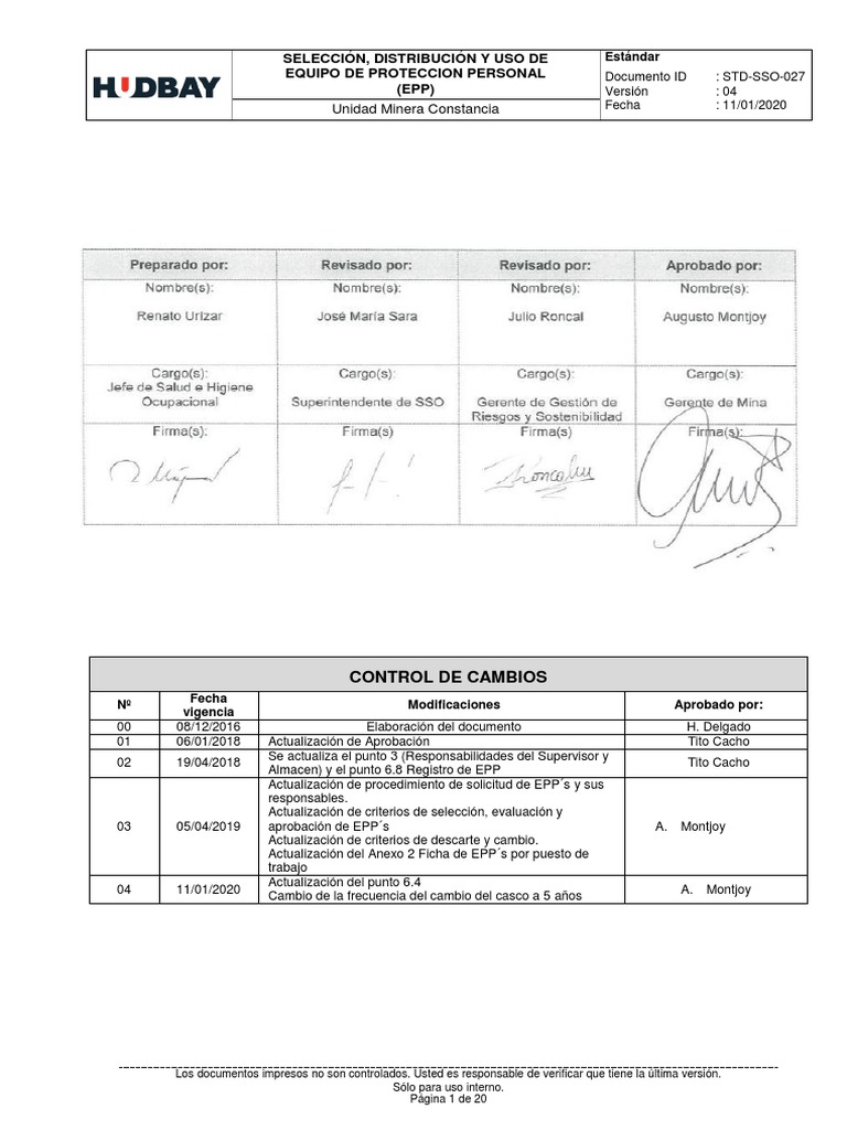 STD-SSO-027 - Selección Distribución y Uso EPP Final Ver | PDF | Casco | Decibel