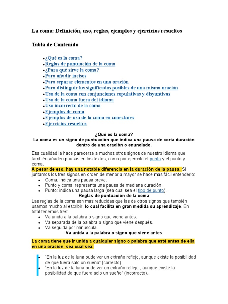 Uso y ejemplos de la coma en oraciones | PDF | Coma | Adverbio