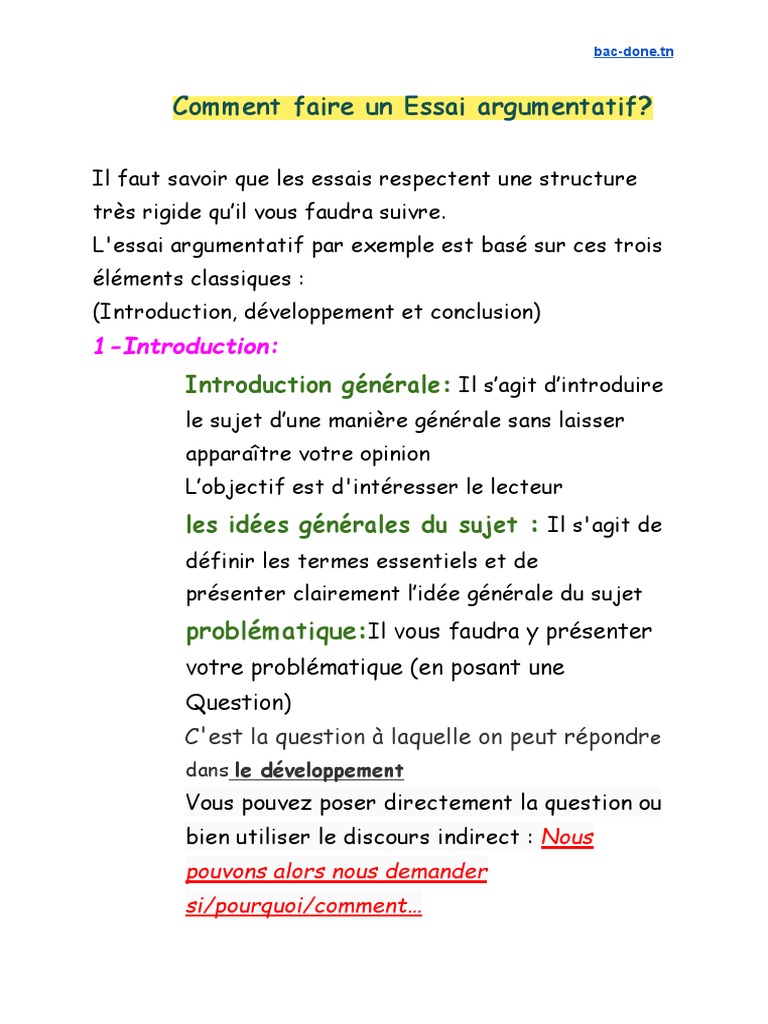 Rédiger un Essai Argumentatif en Français | PDF | Sujet (Grammaire ...