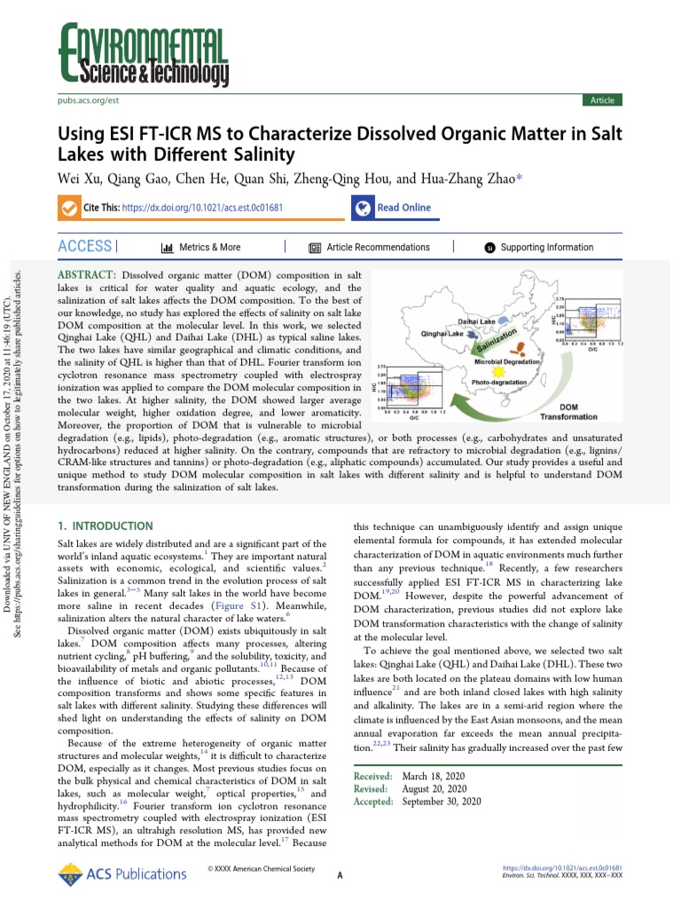 Xu Et Al, 2020 (Environmental Science - Technology) | PDF | Electrospray Ionization | Mass ...