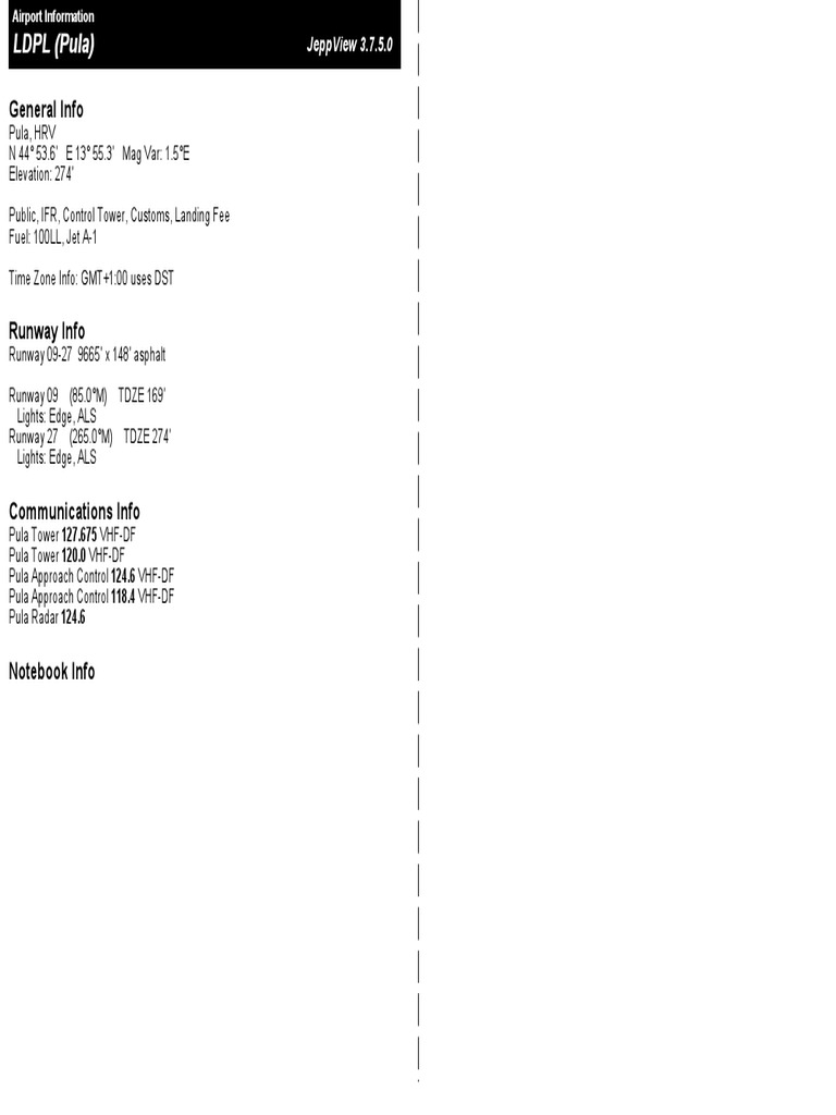 LDPL (Pula) : General Info | PDF | Air Traffic Control | Aeronautics