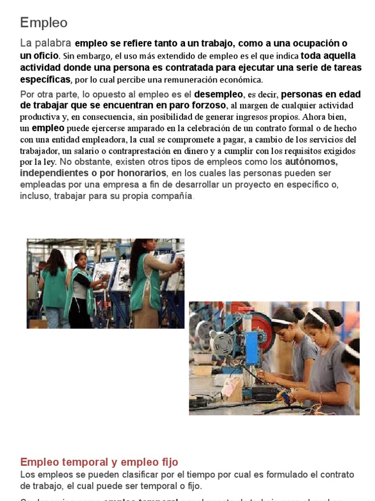 Tipos de Empleo y Contratos Laborales | PDF | Empleo | Desempleo