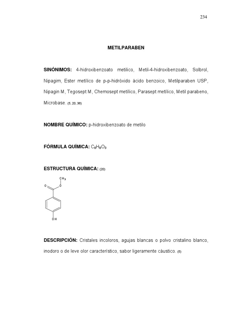 Metilparabeno: Usos y Propiedades | PDF | Solubilidad | Petróleo