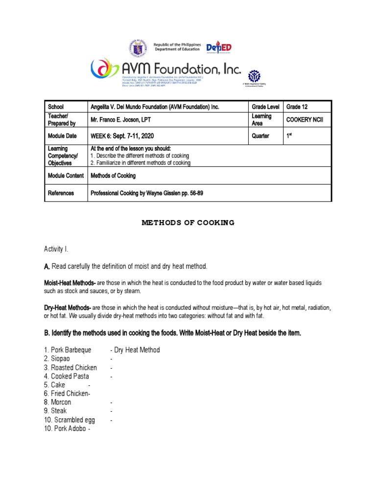 Module 5. Methods of Cooking | Download Free PDF | Grilling | Cooking