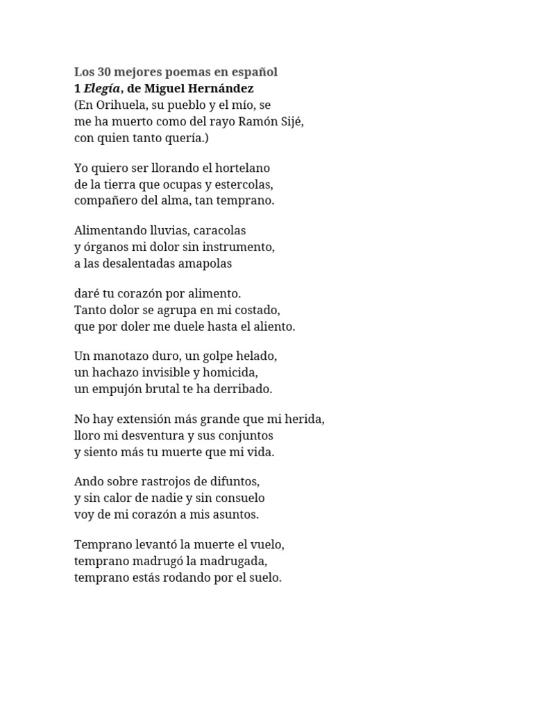 Los 30 Mejores Poemas en Español | PDF