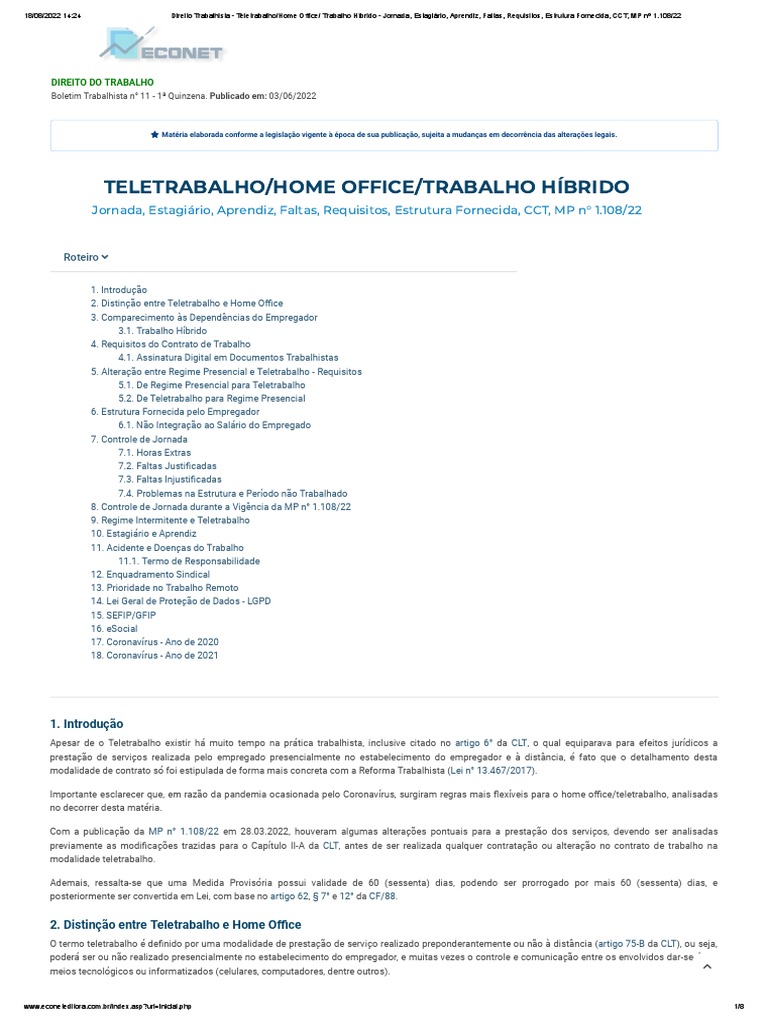 Teletrabalho - Home Office - Trabalho Híbrido | PDF | Hora extra | Expediente