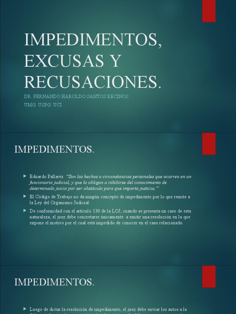 Impedimentos, Excusas y Recusaciones. | PDF | Ley Pública | Justicia