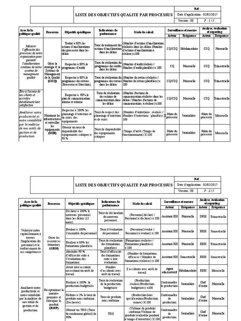 Objectifs Qualité par Processus ISO 9001 | PDF | Gestion des ressources humaines | Audit