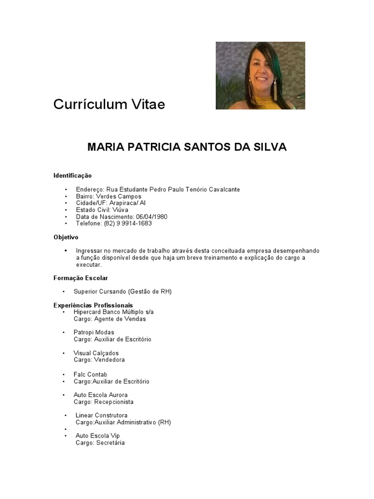 Currículo de Maria Patricia Santos | PDF | Carreira e Crescimento