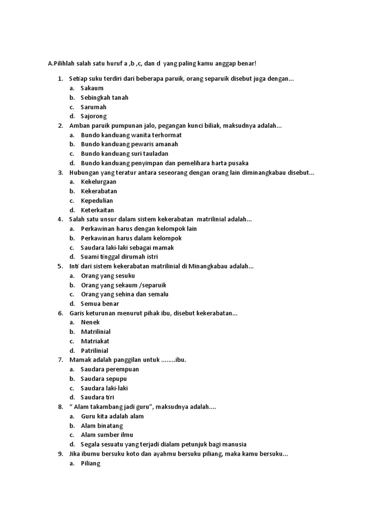 Soal Bam Mid Kls 6 Fira | PDF