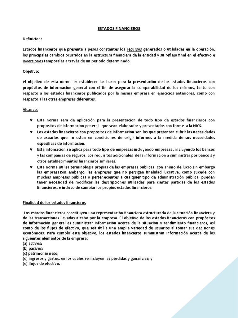 Resumen de Nics 1 | PDF | Contabilidad | Estado financiero