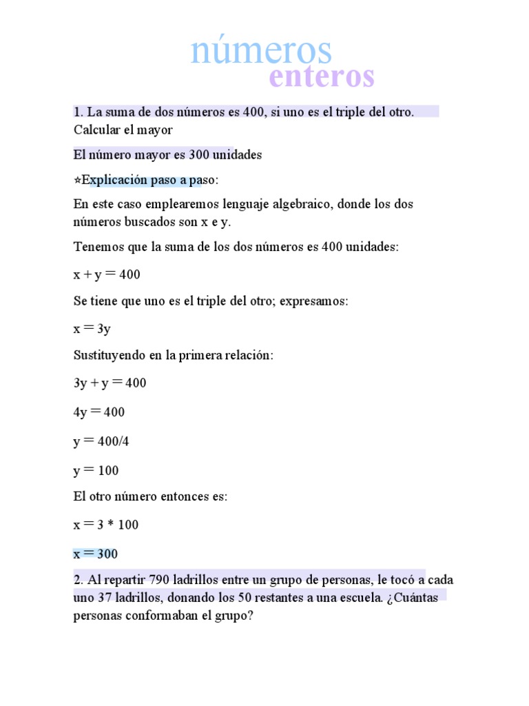Numeros Enteros Pdf División Matemáticas Matemática Elemental