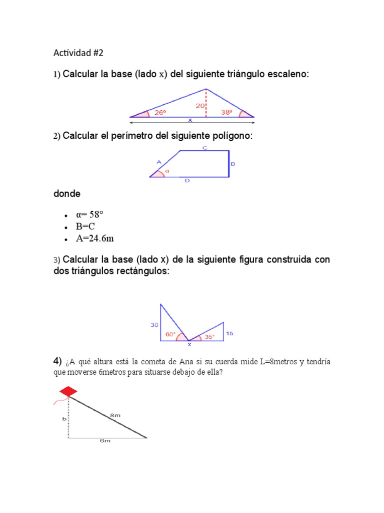 Actividad #2 X: Calcular La Base (Lado) Del Siguiente Triángulo ...