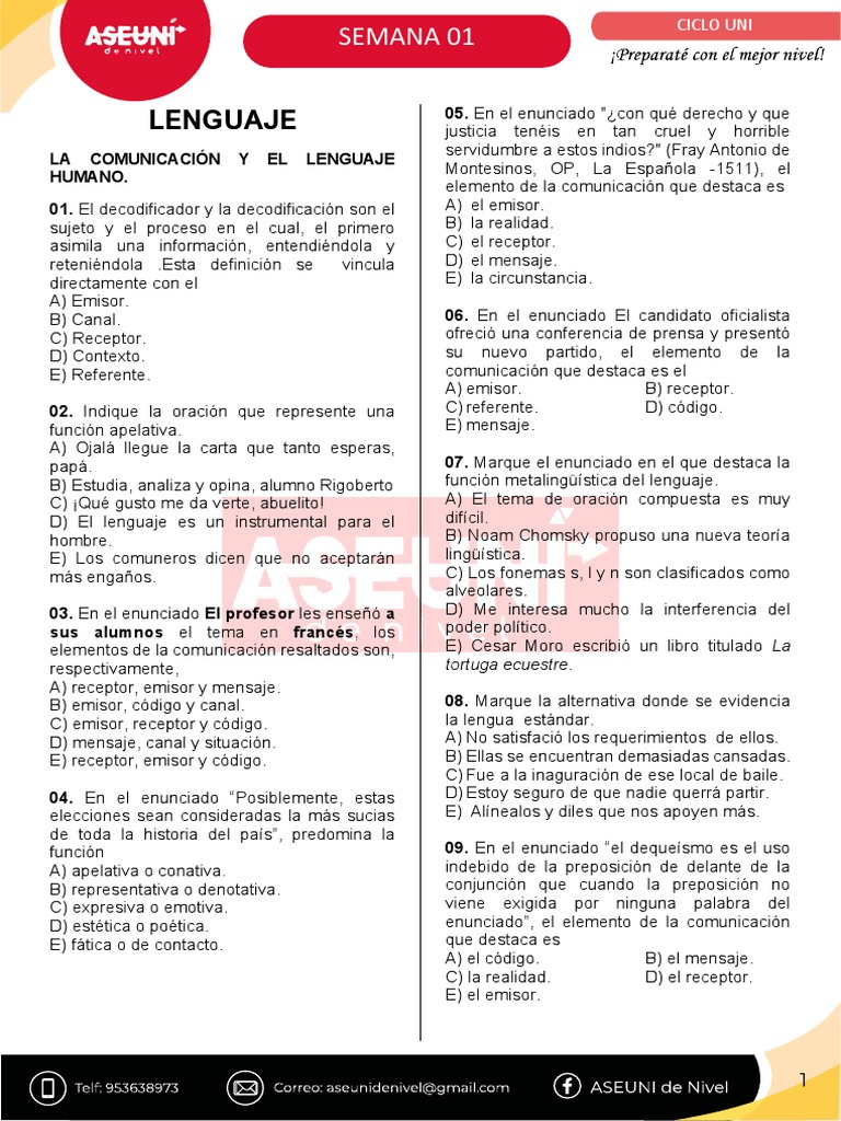 Lenguaje Semana 01 | PDF | Lengua española | Comunicación