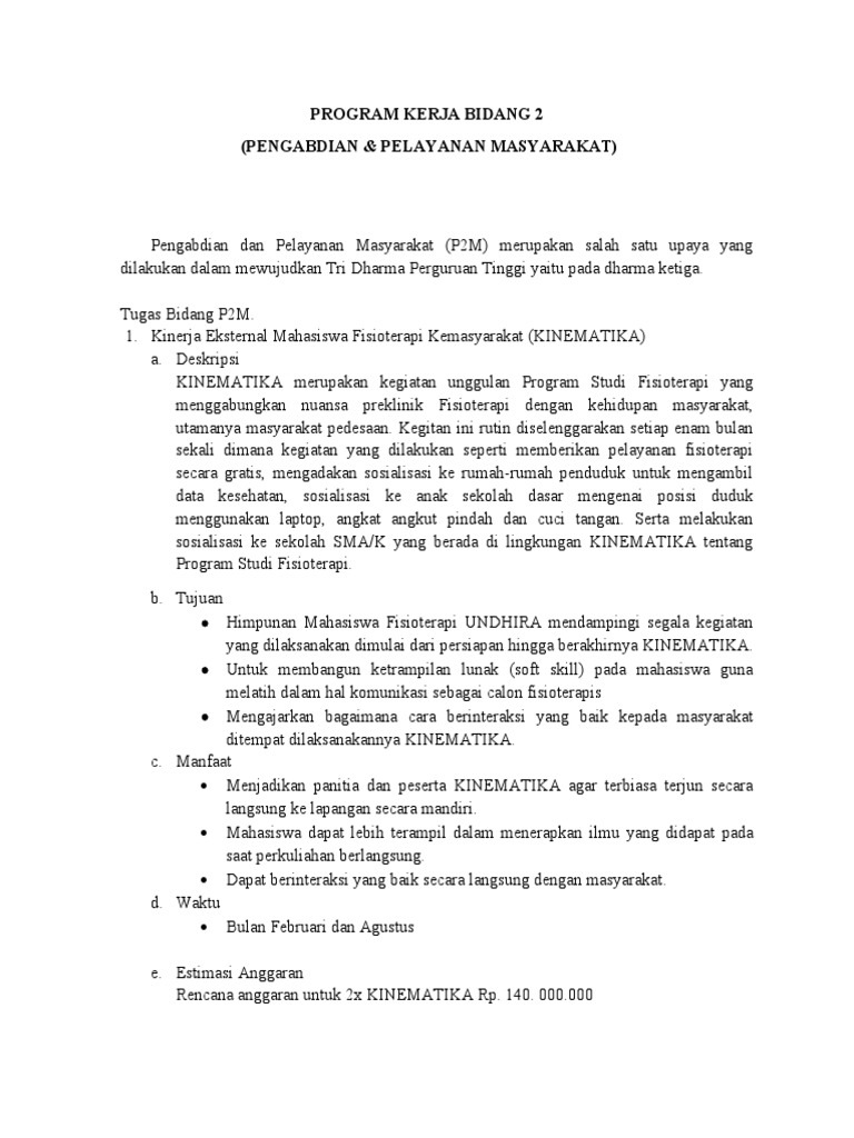 Program Kerja Himpunan Bidang 2 | PDF