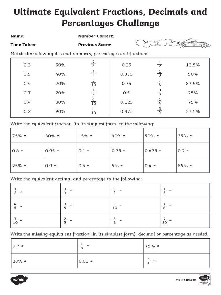 Name: Number Correct: Time Taken: Previous Score | PDF | Percentage ...