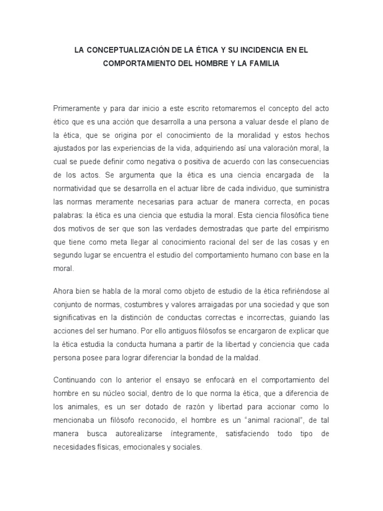 La Conceptualización de La Ética y Su Incidencia en El Comportamiento Del Hombre y La Familia ...