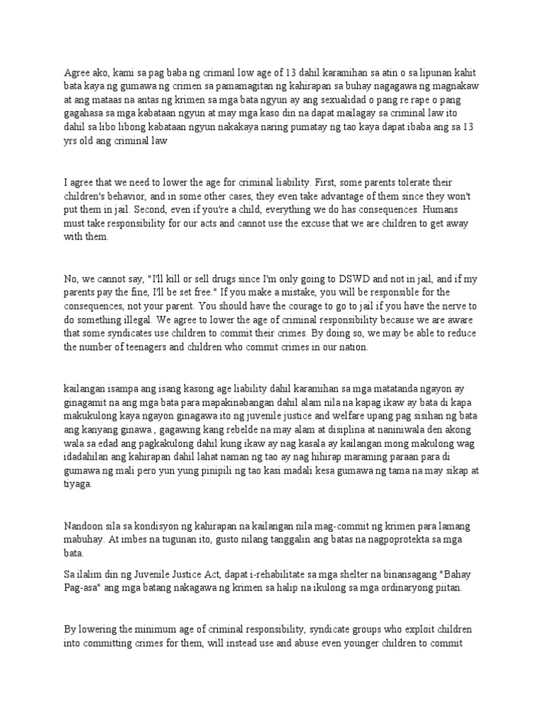 Whether or Not The State Lower The Age of Responsibility | PDF