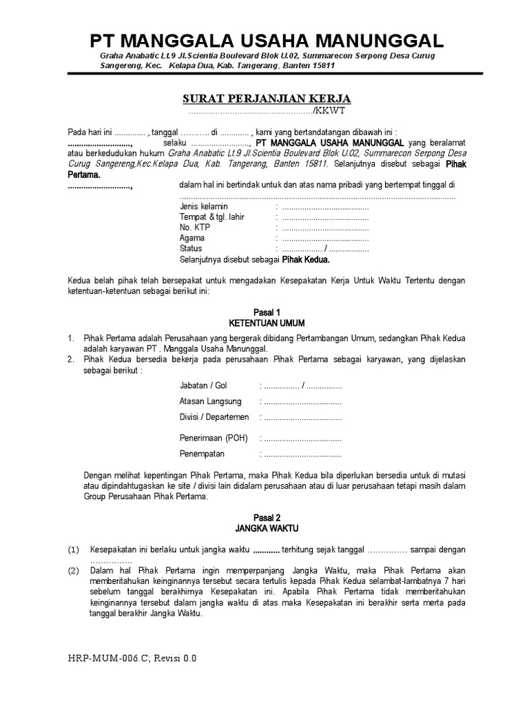 Form - 006.C - HRP-MUM - Format SPK KKWT 1 Tahun | PDF