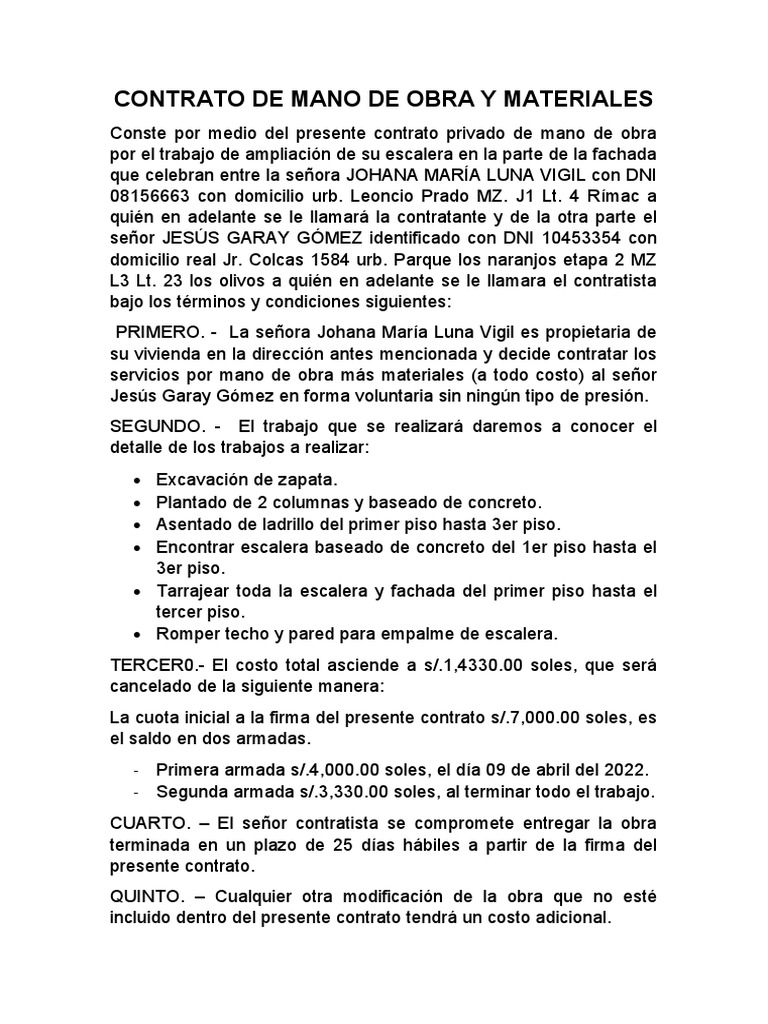 Contrato De Trabajo Por Mano De Obra Contrato De Trabajo Por Mano ...
